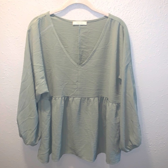 entro | Tops | Entro Baby Doll Top Fall Sage Green Puff Sleeves Womens ...